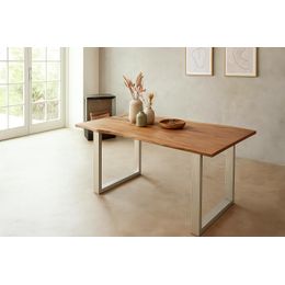 Baumkantentisch QUINTUS 220 / naturfarben / 220x100 / U-Gestell Silber