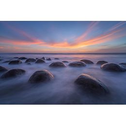 Fototapete papermoon "Photo-Art APRIL XIE, SONNENUNTERGANG AM BOWLING-BALL-STRAND", bunt, B:3m L:2,23m, Vlies, Tapeten