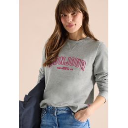 Sweatshirt Cecil, Damen, Gr. XL (44), milky grau melange, Web, 100% Baumwolle, bedruckt, comfort fit, Rundhals, Rippb&uuml;ndchen, Sweatshirts Sweatshirt, aus reiner Baumwolle