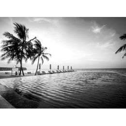 Fototapete papermoon "Strand Schwarz & Wei&szlig;", schwarz (schwarz, wei&szlig;), B:3m L:2,23m, Vlies, Tapeten