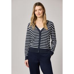 Cardigan Street One, Damen, Gr. 40, tiefblau, Stoff, 86% Viskose, 14% Polyester, gestreift, normal normal, V-Ausschnitt, Rippb&uuml;ndchen, Strickjacken, mit V-Ausschnitt