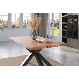 Baumkantentisch KALEA 140 / naturfarben / 140x80 / Spider-Gestell Schwarz