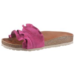 Pantolette VERBENAS "Rocio Roda", Damen, Gr. 37, pink (fuchsia), Veloursleder, unifarben, Schuhe Pantolette, Sommerschuh, Flat mit geschwungenen Laschenstoff