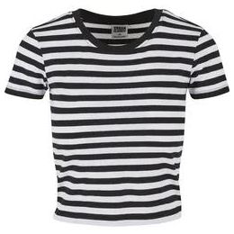 T-Shirt Urban Classics "Urban Classics Damen Ladies Short Striped Tee", Damen, Gr. 5XL, wei&szlig;, schwarz, 100% Baumwolle, gestreift, loose fit, Rundhals, Shirts T-Shirt