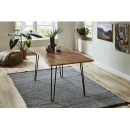 Baumkantentisch HANNAH / naturfarben / 160x85 / Hairpin-Gestell Schwarz