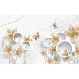 Fototapete papermoon "Muster mit Blumen und Schmetterlingen", bunt, B:3m L:2,23m, Vlies, Tapeten