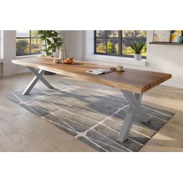 Esstisch Titan / naturfarben / 300x110 / X-Gestell Silber