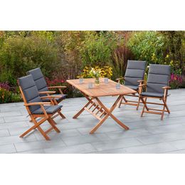 Garten-Essgruppe Merxx "Comodoro", braun, B:64,5cm H:100cm T:56cm, FSC-zertifiziertes Massivholz, Sitzm&ouml;bel-Sets, 4 Klappsessel mit ausziehbarem Tisch