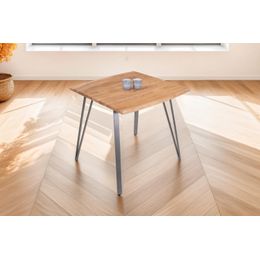 Baumkantentisch CELIA / naturfarben / 80x90 / Hairpin-Gestell Silber