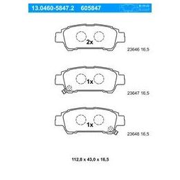ATE Bremsbelagsatz, Scheibenbremse 13.0460-5847.2 hinten rechts links f&uuml;r TOYOTA 04466-28070 04466-28040