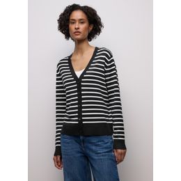 Cardigan Street One, Damen, Gr. 44, schwarz, Stoff, 86% Viskose, 14% Polyester, gestreift, normal normal, V-Ausschnitt, Rippb&uuml;ndchen, Strickjacken, mit V-Ausschnitt