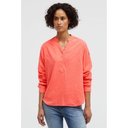 Langarmbluse SOCCX, Damen, Gr. L, rot neon, Web, Material: 100% Baumwolle, bedruckt, slim fit normal, ohne Ausschnitt, mit Riegel 1-Knopf-Manschette, Blusen, im Turn-Up-Look