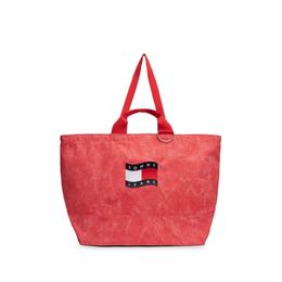 Tragetasche Tommy Jeans "TJW WAVE FLAG MED TOTE", Gr. B/H/T: 61cm x 39cm x 27cm, coralle, Baumwolle, used, Taschen, Unisex Tragetasche, Umh&auml;ngetasche, Shopper, Henkeltasche im Used-Look