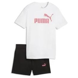 Freizeitanzug Puma "Essentials No.1 Logo T-Shirt und Shorts Set M&auml;dchen", M&auml;dchen, Gr. 176, wei&szlig; wild pink, Obermaterial: 100% Baumwolle. Rippe: 29% Polyester, 71% Baumwolle, Sportanz&uuml;ge Freizeitanzug