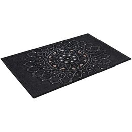 Fu&szlig;matte "Purnima", grau (dunkelgrau), B:50cm H:7mm L:75cm, Polyamid, wash+dry by Kleen-Tex, Teppiche, Fu&szlig;matte, Schmutzfangmatte, Mandala Motiv, rutschhemmend, waschbar