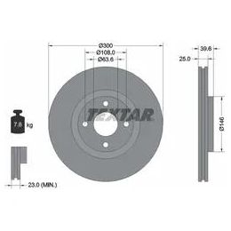 TEXTAR Bremsscheibe PRO 92315503 vorne rechts links bel&uuml;ftet 300mm f&uuml;r FORD 2147409 GN151125CA