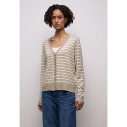 Cardigan Street One, Damen, Gr. 38, cotton beige, Stoff, 86% Viskose, 14% Polyester, gestreift, normal normal, V-Ausschnitt, Rippb&uuml;ndchen, Strickjacken, mit V-Ausschnitt