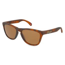 Oakley OO9013 FROGSKINS | Herren-Sonnenbrille | Fassung: Vollrand, Quadratisch, Kunststoff, Braun Matt | Glasfarbe: Orange