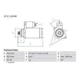 Bosch Starter 0 986 017 000 12V f&uuml;r SKODA VW SEAT AUDI MERCEDES-BENZ FORD 95VW11000GA A0041518701 95VW11000GC