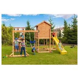 Spielturm Fungoo "My SIDE Spider+", braun (gelb), Spielt&uuml;rme, KinderB:415cm H:305cm T:490cm, Holz, Metall, Polyethylen, mit Schaukel & Rutsche, Klettererweiterung, B:415cm H:305cm T:490cm