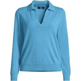 LANDS' END Relaxter Kaschmir-Pullover mit Polokragen, Damen,  Blau, Kaschmir, by Lands' End
