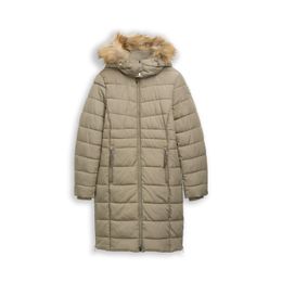 Tom Tailor Damen Puffer-Mantel mit abnehmbarer Kapuze, gr&uuml;n, Uni, Gr. M