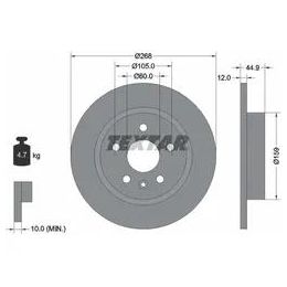 TEXTAR Bremsscheibe PRO 92205503 hinten rechts links voll 268mm f&uuml;r VAUXHALL OPEL CHEVROLET 569074 1350214 23118283