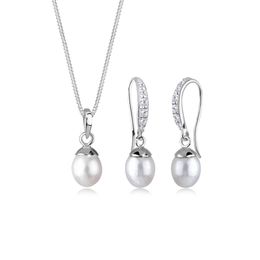 Ohrring und Ketten Set Elli "Schmuckset S&uuml;&szlig;wasserzuchtperlen Zirkonia wei&szlig; 925 Sterling Silber" Gr. 45, wei&szlig;, Schmuck_Sets, Damen, Blacklist, Silber 925 (Sterlingsilber), Ohrring und Ketten Set