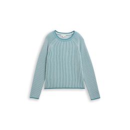 Tom Tailor Damen Strickpullover mit Rundhalsausschnitt, blau, Meliert, Gr. XS