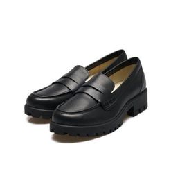 LANDS' END Leder-Pennyloafer mit Chunky Sohle, Damen,  Schwarz, Leder, by Lands' End