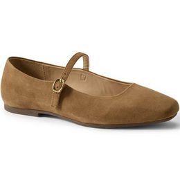 LANDS' END Riemchen-Ballerinas aus Ziegen-Veloursleder, Damen,  Beige, Leder/Rauleder, by Lands' End