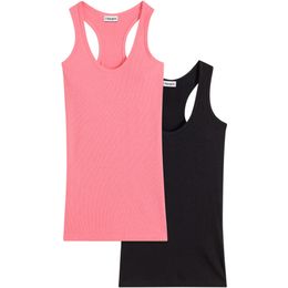 Tanktop bonprix, Damen, Gr. 52/54 (XXL), neonpink, schwarz, Feinripp, Obermaterial: 65% Polyester, 35% Baumwolle, mehrfarbig, unifarben, eng h&uuml;ftbedeckend, tiefer Rundhals, eingefasste Kante, Tops Tanktop, Ringerr&uuml;cken, Ripp-Qualit&auml;t