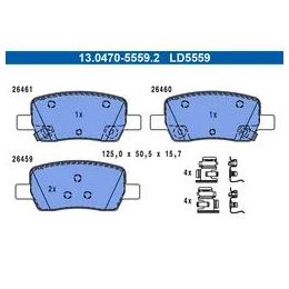 ATE Bremsbelagsatz, Scheibenbremse 13.0470-5559.2 hinten rechts links mit Zubeh&ouml;r f&uuml;r HYUNDAI KIA 58302-R0-A00 58302-P2A51 58302-P2A50