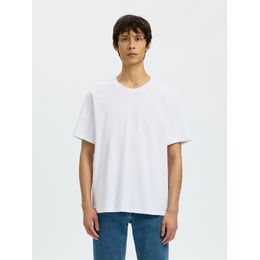 Rundhalsshirt Selected "SLHATLAS SS O-NECK TEE", Herren, Gr. S, hellwei&szlig;, Jersey, Obermaterial: 95% Baumwolle, 5% Elasthan, unifarben, regular fit normal, Rundhals, Shirts Rundhalsshirt, Baumwollmischung, regular fit