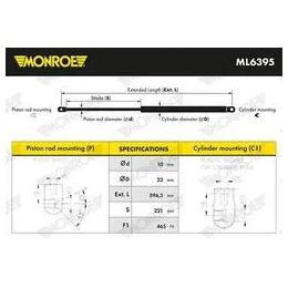 Monroe Gasfeder, Koffer-/Laderaum ML6395 465N f&uuml;r HONDA 74820TV0E111M1 74820TV0E011M1