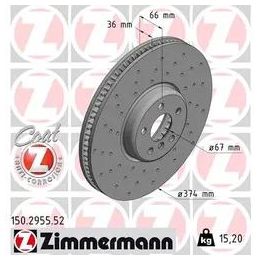 Zimmermann Bremsscheibe 150.2955.52 vorne rechts Gelocht 374mm f&uuml;r BMW 34106880078 34106875284