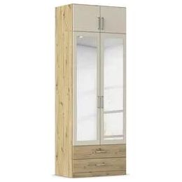 Kleiderschrank Rauch "Schrank Garderobe W&auml;scheschrank GAMMA in 4 Breiten 91-226 cm", eiche artisan, champagner, griffe chrom, B:91cm H:248cm T:54cm, Holzwerkstoff, Schr&auml;nke, Kleiderschrank, mit Schubladen und Schrankaufsatz sowie Spiegel MADE IN GERMANY