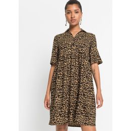 bonprix Blusenkleid aus flie&szlig;ender Viskose, braun, Gr.38, L&auml;ssiges Blusenkleid mit Leoprint, aus Viskose