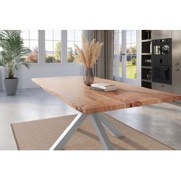 Baumkantentisch KALEA 200 / naturfarben / 200x100 / Spider-Gestell Silber