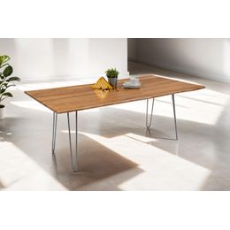 Baumkantentisch HANNAH / naturfarben / 220x100 / Hairpin-Gestell Silber