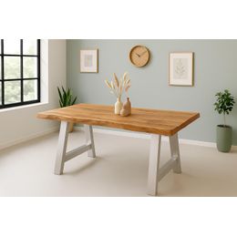 Baumkantentisch CALI 140 / naturfarben / 140x80 / A-Gestell Silber