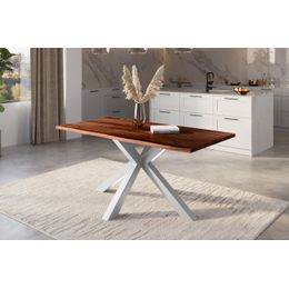 Baumkantentisch POLLY / nussbaumfarben / 160x85 / Spider-Gestell Silber