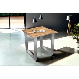 Baumkantentisch MUNDRA B-Ware / naturfarben / 90x90 / U-Gestell Silber