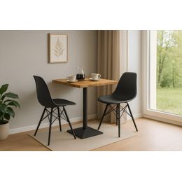 Tischgruppe Ines / Mango naturfarben / 60x60 / S&auml;ulen-Gestell eckig Schwarz