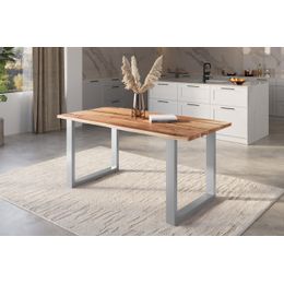 Baumkantentisch POLLY / naturfarben / 120x80 / U-Gestell Silber