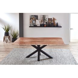 Baumkantentisch QUINCY / naturfarben / 200x100 / Spider-Gestell Schwarz