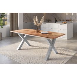 Baumkantentisch POLLY / naturfarben / 220x100 / X-Gestell Silber