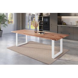 Baumkantentisch NICK 300 / naturfarben / 300x100 / U-Gestell Wei&szlig;