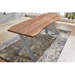 Baumkantentisch XANTEN / naturfarben / 240x100 / X-Gestell Silber