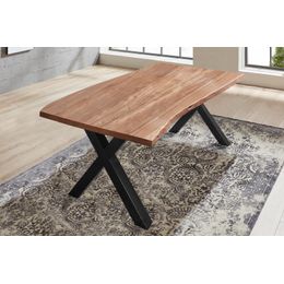 Baumkantentisch XANTEN / naturfarben / 120x80 / X-Gestell Schwarz